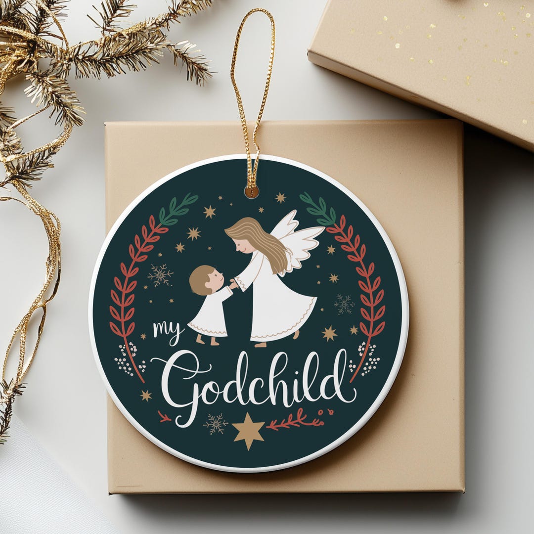 3" Ceramic Christmas Ornament Godchild Guardian Angel Snowflakes and ...