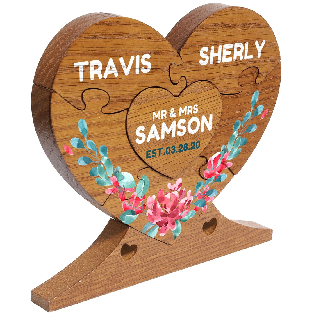 6" Personalized Wooden Heart Puzzle, Custom Wooden Family Puzzle With ...