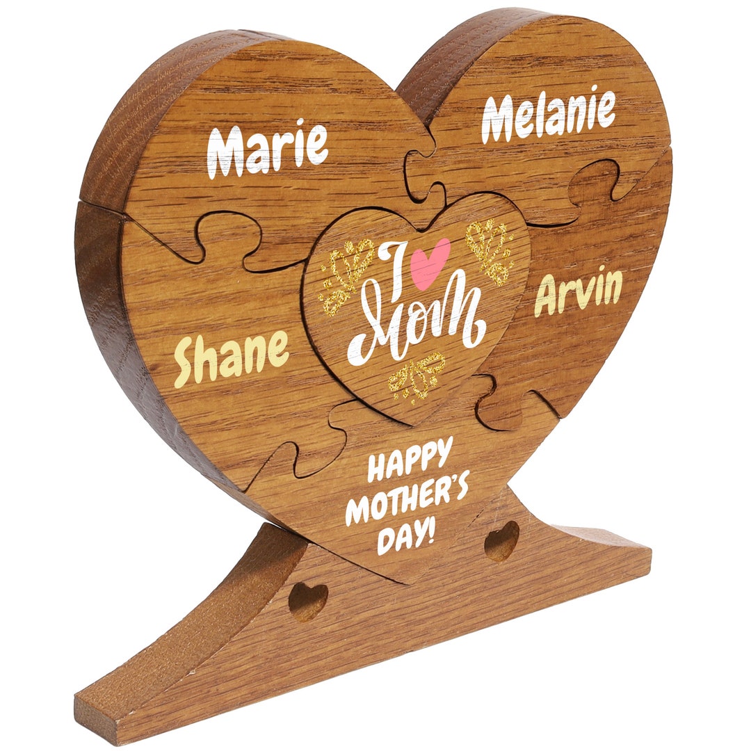 6" Personalized Mothers Day Puzzle Gift, Wooden Heart Puzzle, Custom ...