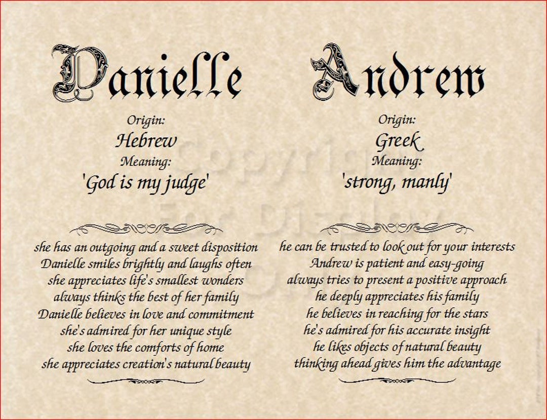 Personalized Double Name Meaning Parchment Art – With Framing Options ...