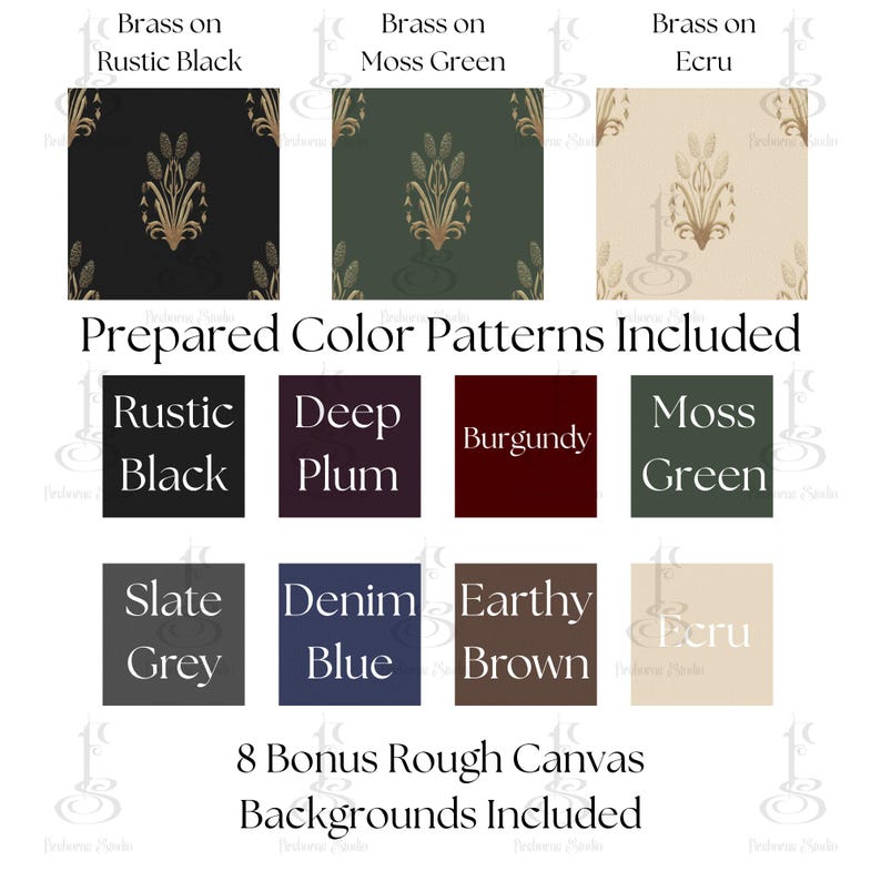 Antique Brass Cattail Damask – Seamless Pattern & PNG Motifs Botanical ...