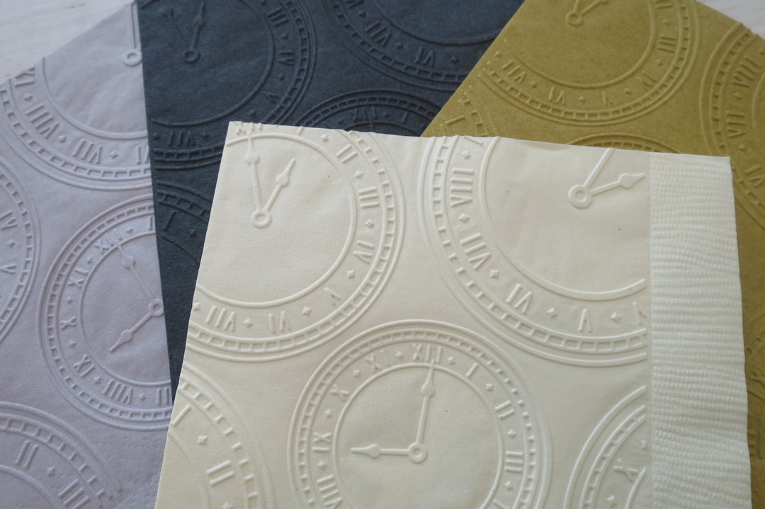 Clock Napkins, New Years Eve, Alice in Wonderland Theme, Embossed ...