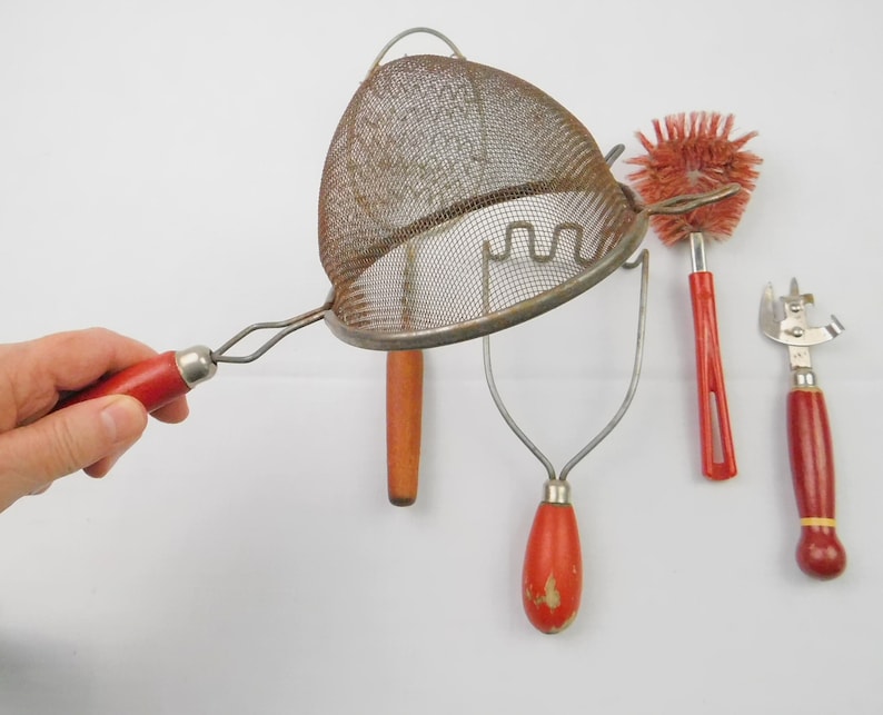 Choice of Red Handled Wooden Kitchen Utensils. Vintage - Etsy