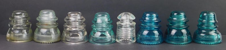 Vintage Glass Insulators Collection Pyrex Clear Hemingray Aqua Clear ...