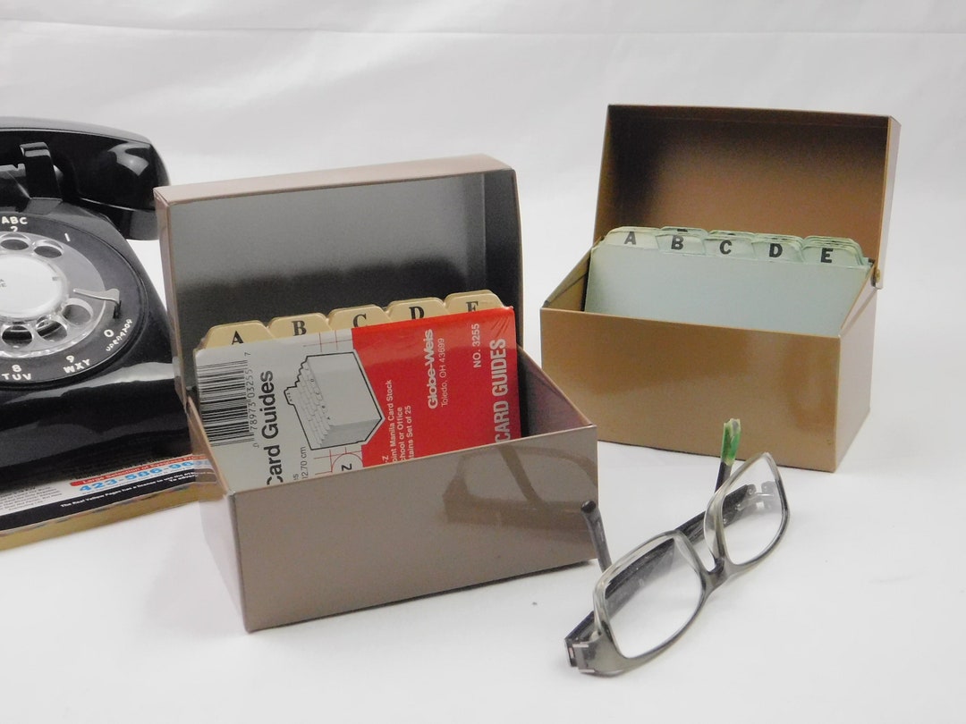 Choice Metal Card File Box Holder. Vintage Taupe or Brown Recipe Box ...