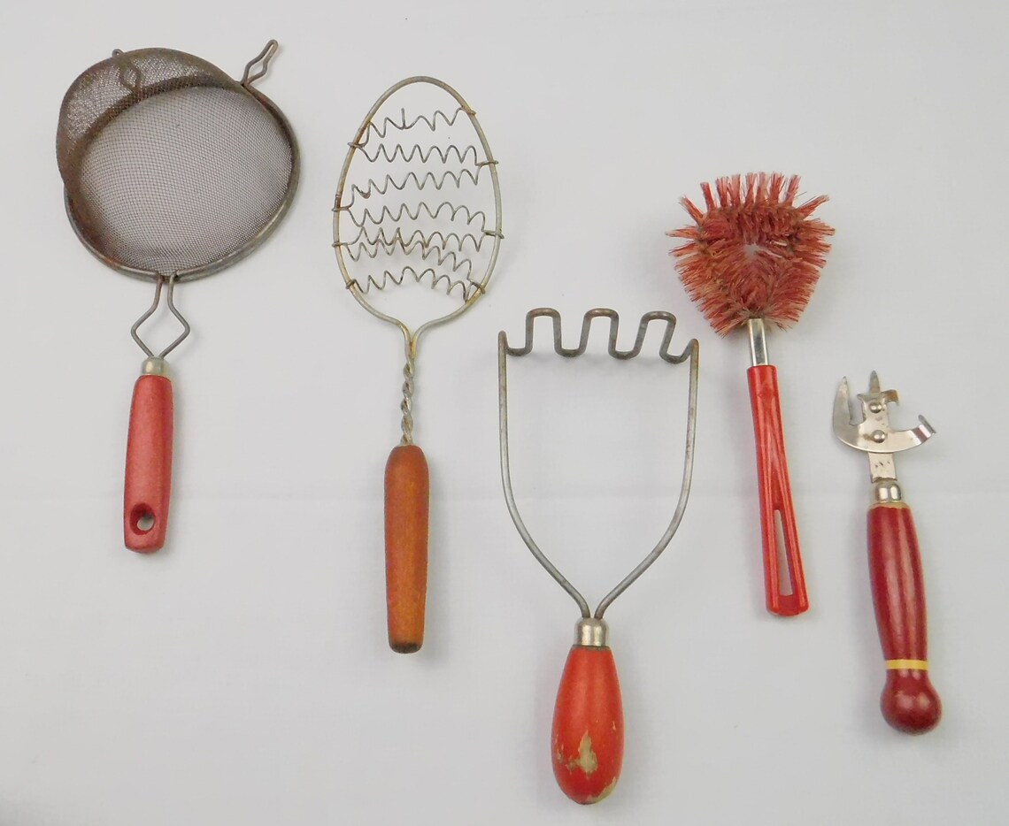Choice of Red Handled Wooden Kitchen Utensils. Vintage - Etsy
