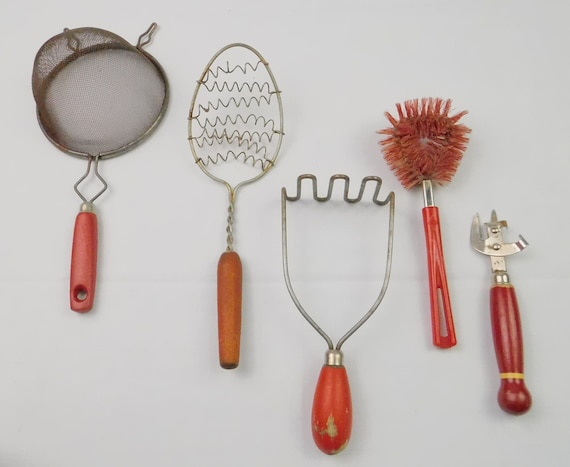 Choice of Red Handled Wooden Kitchen Utensils. Vintage - Etsy