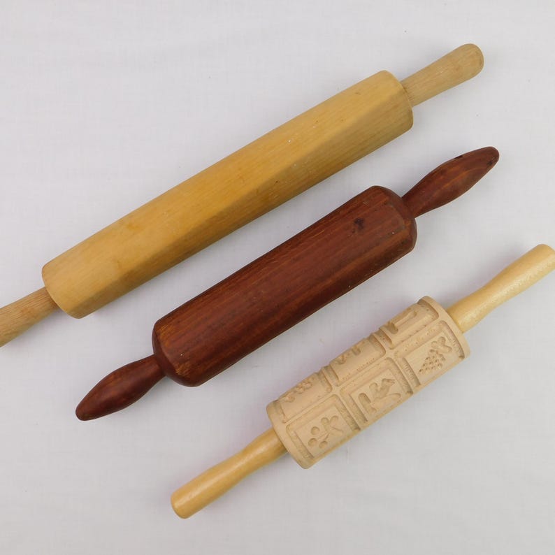 Choice Vintage Wooden Rolling Pin Collection 3 Styles Folk Art Hand ...