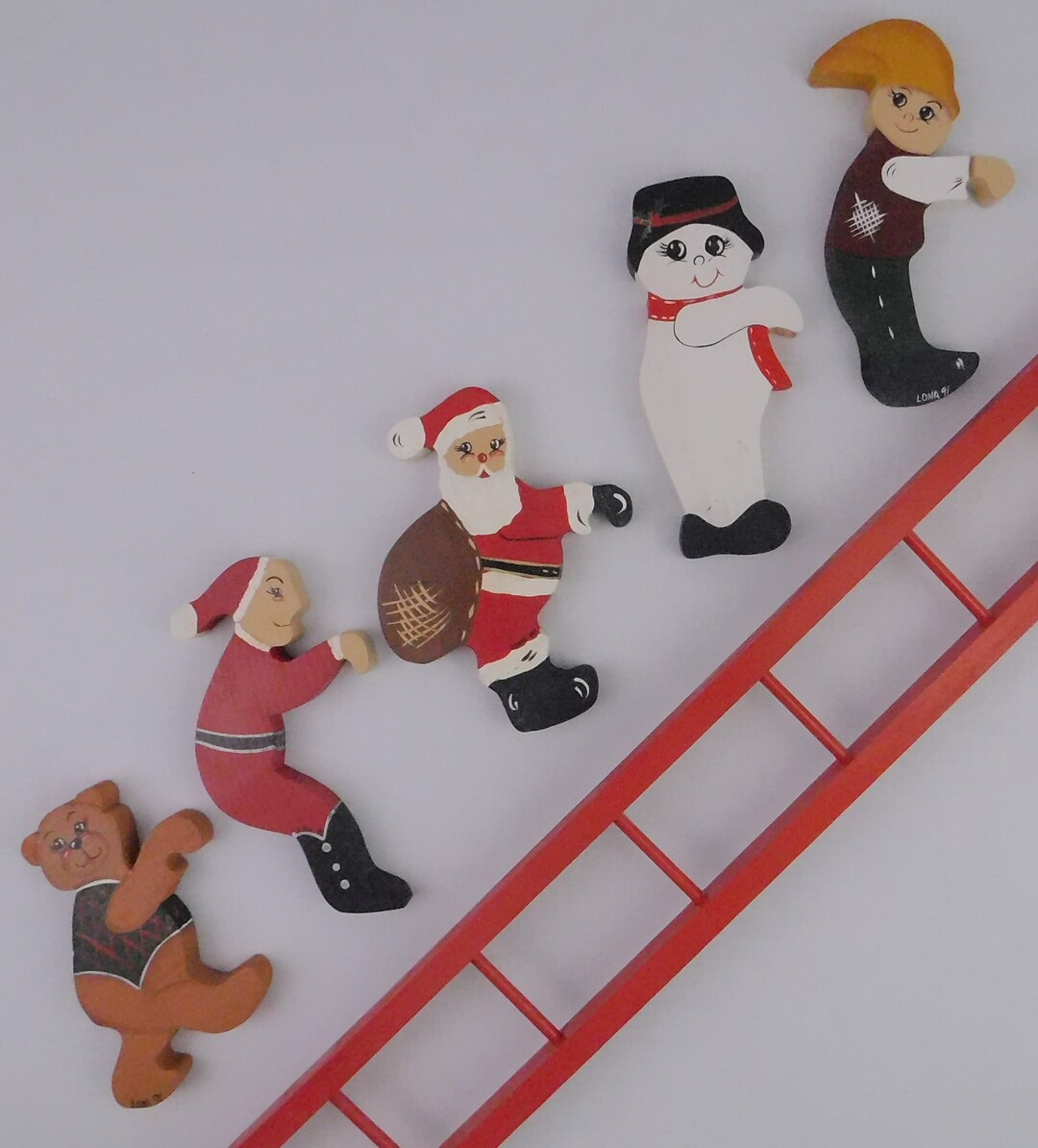 72 Red Wooden Elf Ladder, 5 Die-cut Christmas Santa, Elf, Bear, Snowman ...