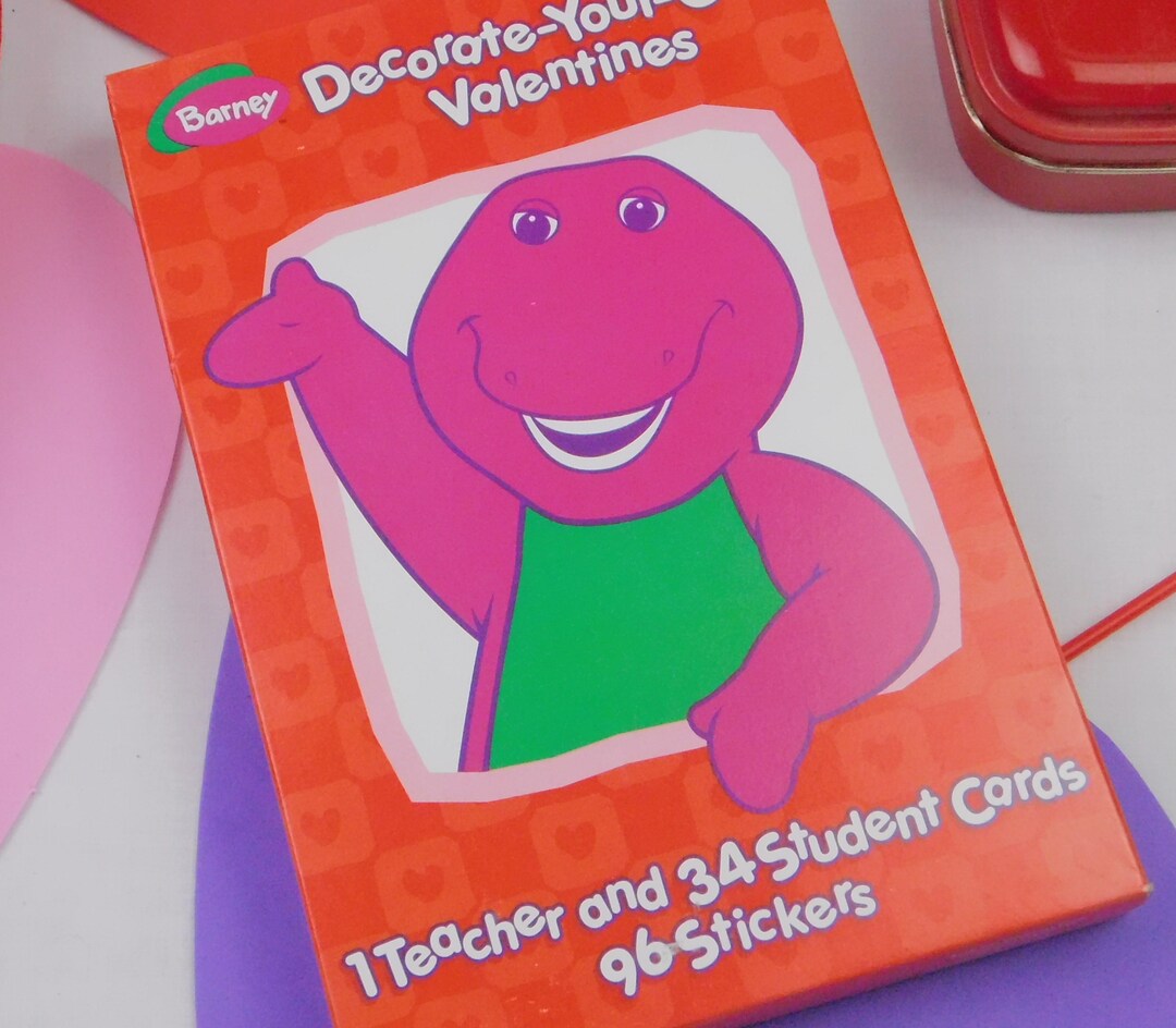 34 Barney Valentines for School Children, 96 Stickers, 1 Teacher ...