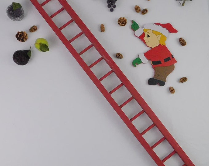36" Red Wooden Elf Ladder for Decorating With Die-cut Christmas Elves ...