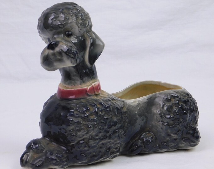Seated Gray Poodle Planter, Red Collar. Vintage Classic 1960s Figurine ...