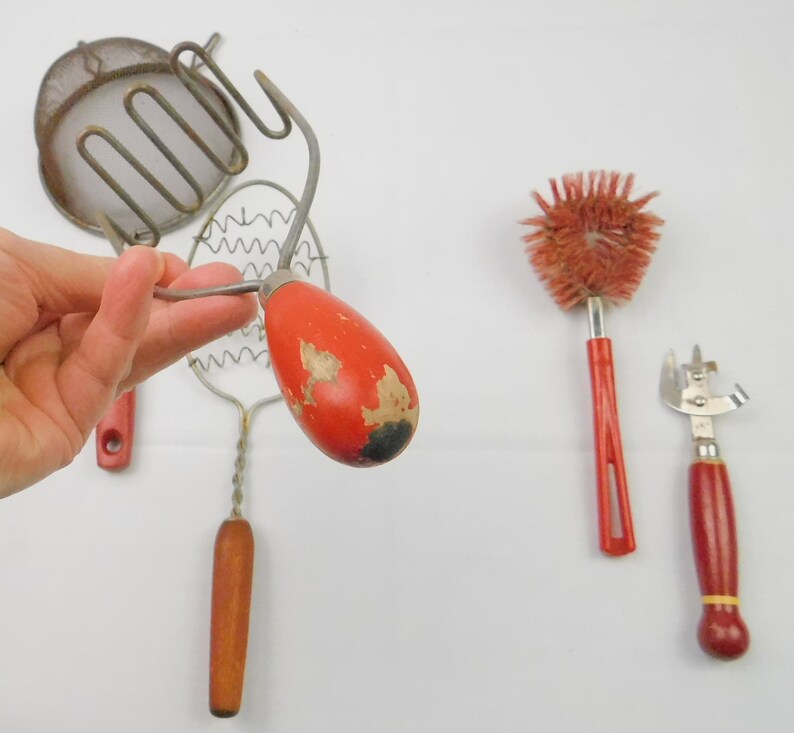 Choice of Red Handled Wooden Kitchen Utensils. Vintage - Etsy