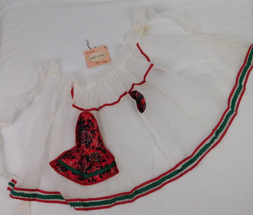 Vintage 1950s Christmas Hostess Apron With Red Floral Bell Pocket, Rick ...