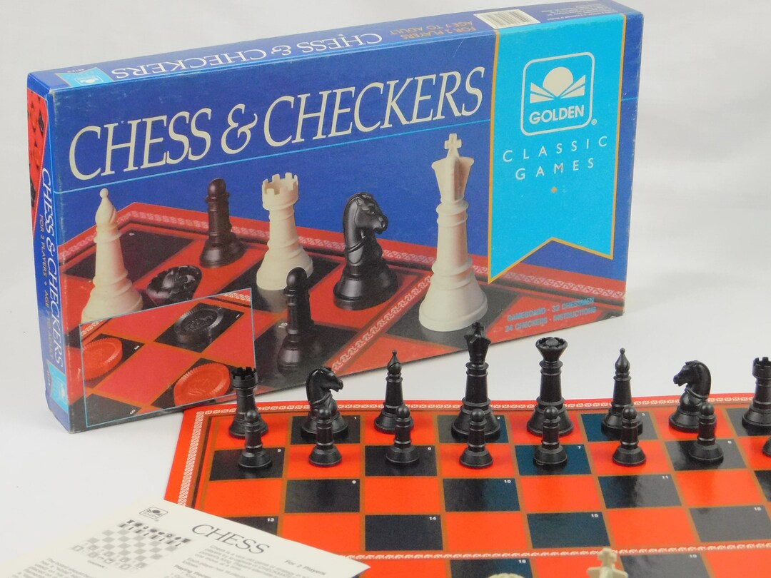 Chess and Checkers Board Game. Golden Classic Games. Vintage Plastic ...