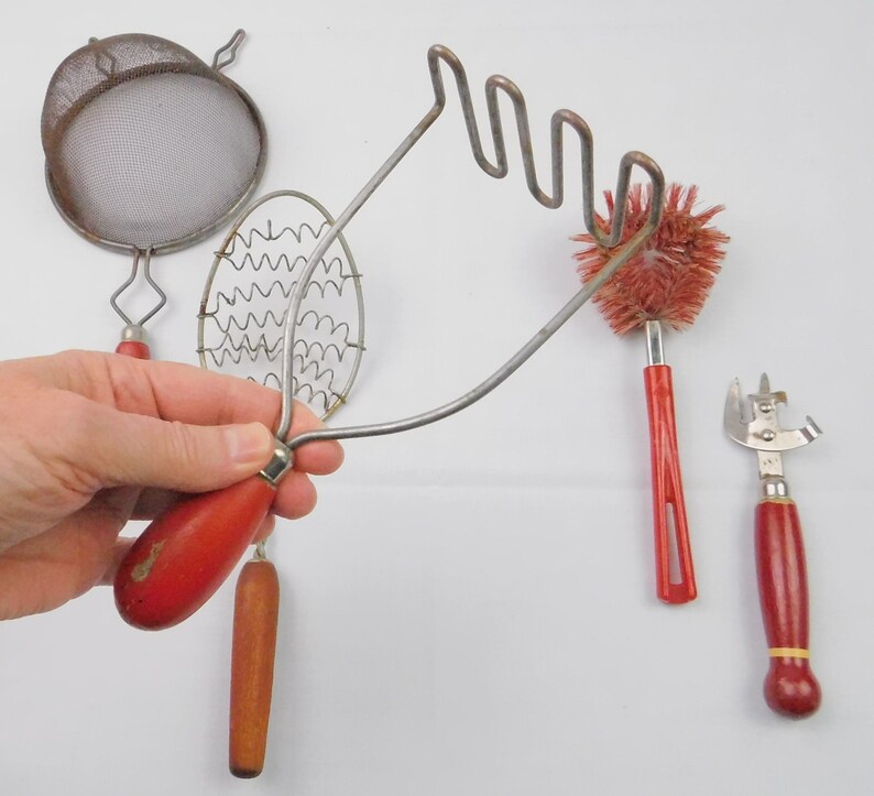 Choice of Red Handled Wooden Kitchen Utensils. Vintage - Etsy