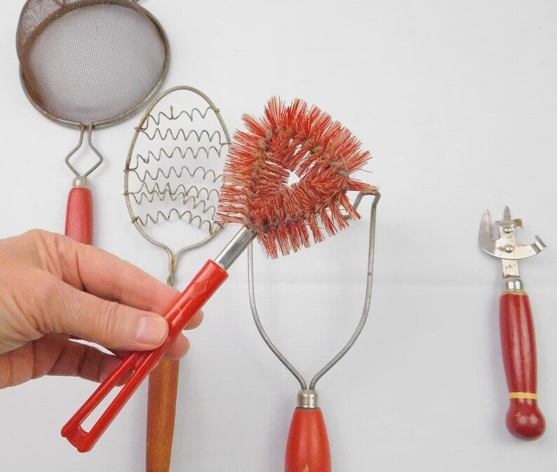 Choice of Red Handled Wooden Kitchen Utensils. Vintage - Etsy