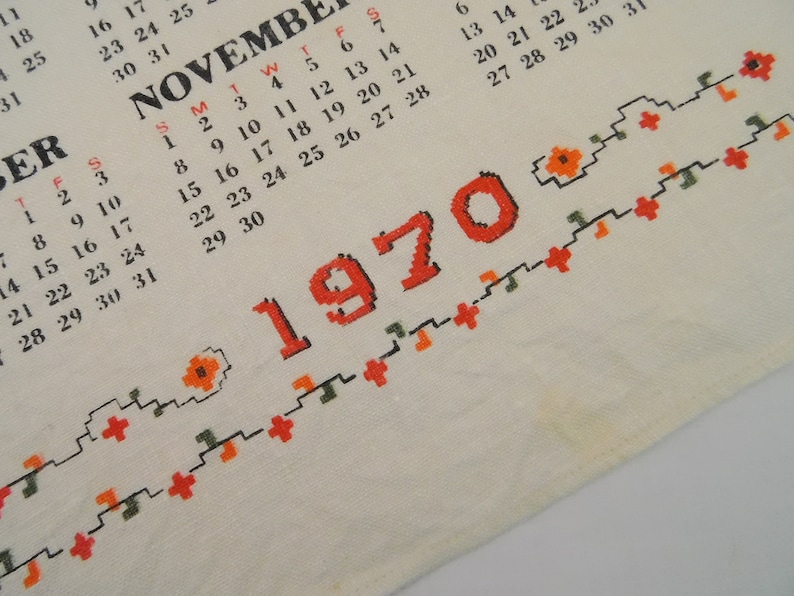 Vintage 1970 Pure Linen Calendar Tea Towel Bless This House Prayer Farm ...