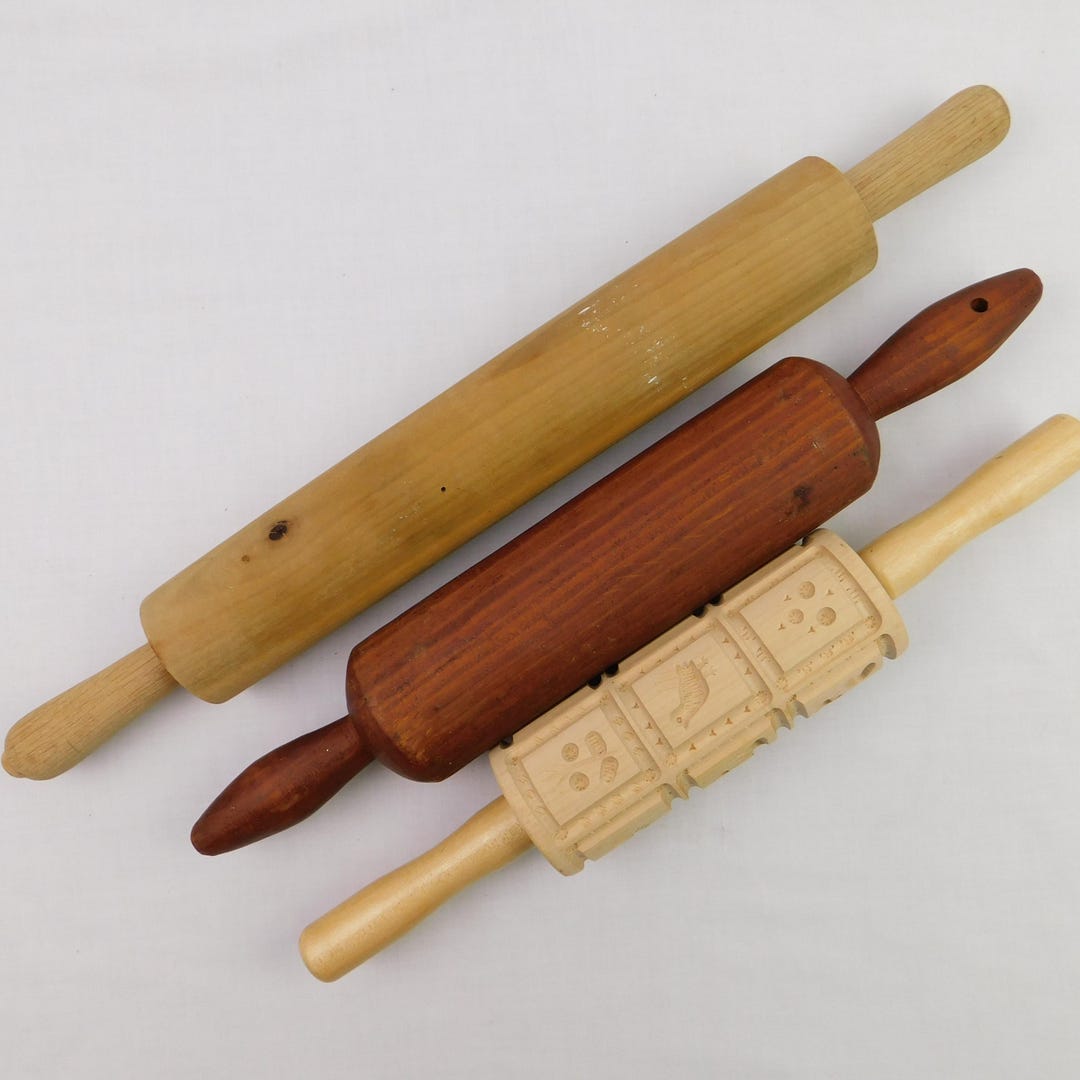 Choice Vintage Wooden Rolling Pin Collection 3 Styles Folk Art Hand ...