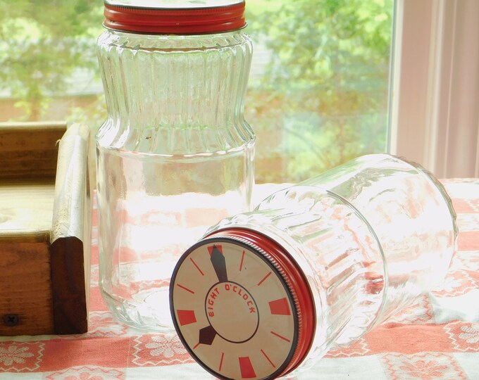Eight O'clock Vintage Coffee Jars With Black Red Clock Face Lids, A&P ...