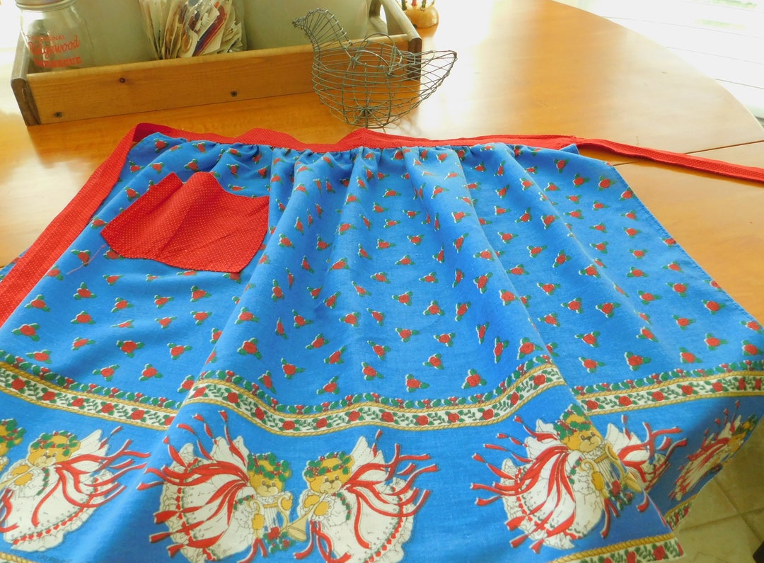 Vintage Teddy Bear Angel Half Apron With Red Roses Holly - Etsy