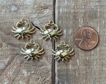 18mm 24k Shiny Gold Plated Enamel Crab Charm, Beach Charm, Gold Crab ...