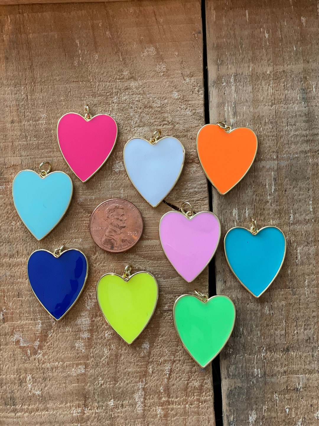 Neon Enamel Gold Plated Heart Charm, Flat Back, 26mm X 22mm, Jump Ring ...