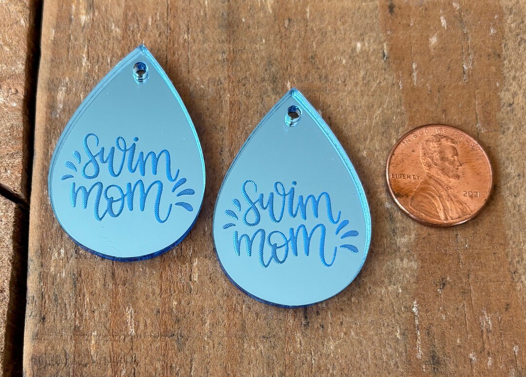 Custom Laser Etched Swim Mom Teardrop 1.5" Earring Components, Necklace ...