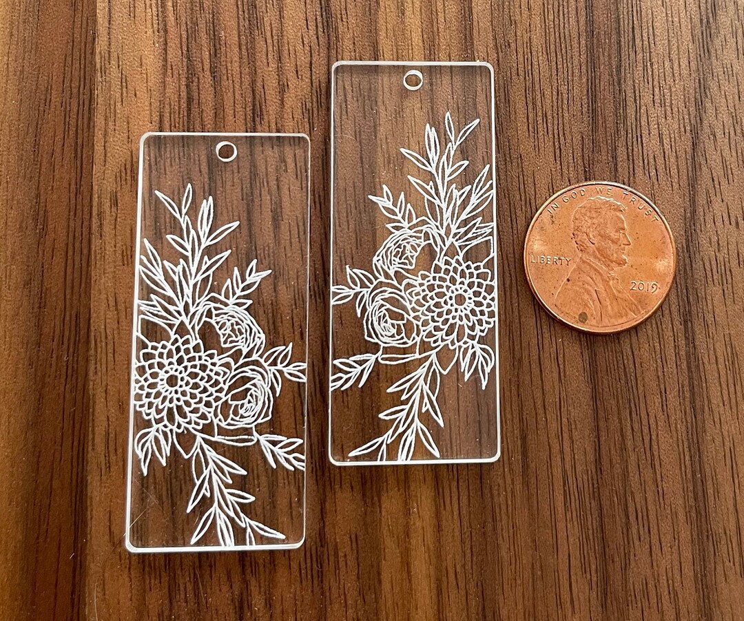 Custom Laser Etched Transparent Acrylic Floral Rectangle, Flower ...