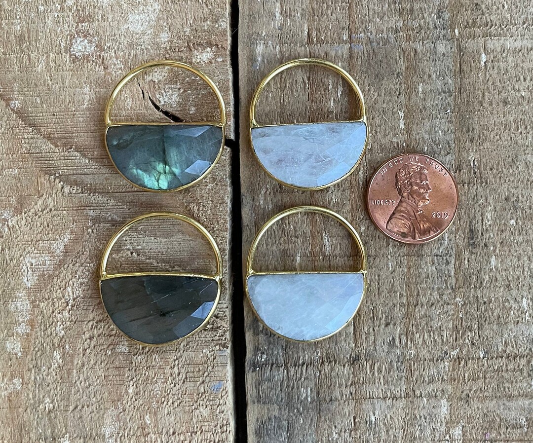 Faceted Labradorite or Moonstone 25mm X 28mm Semi Circle Component With ...
