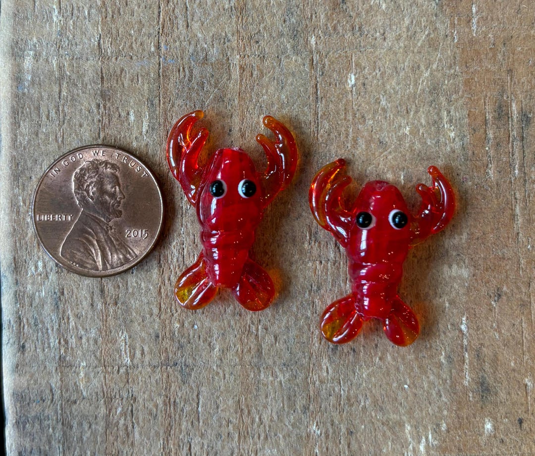 Red Lobster, Crawfish Glass 28mm Beads, Drilled Top to Bottom, 2 Beads ...