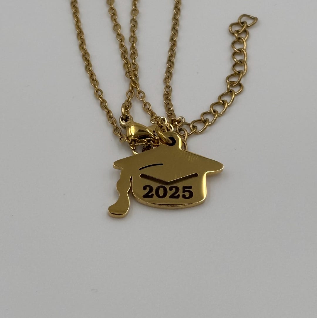 Graduation Cap Pendant Necklace Laser Etched Gold, Silver Stainless ...