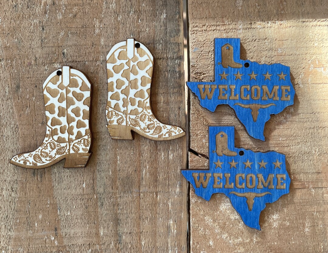 Custom Laser Etched Wood Texas Cowgirl Boots, Texas State Welcome ...