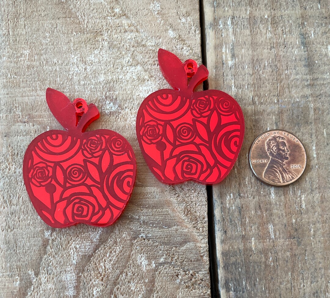 Laser Cut Apple Etched With Floral Rose Design for Teachers, Earrings ...