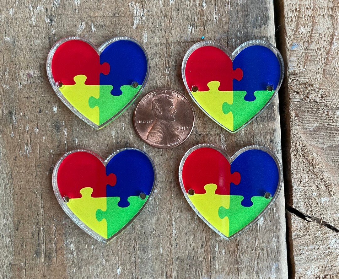 Custom Printed and Laser Cut Autism Heart 32mm, Bracelet, Necklace ...