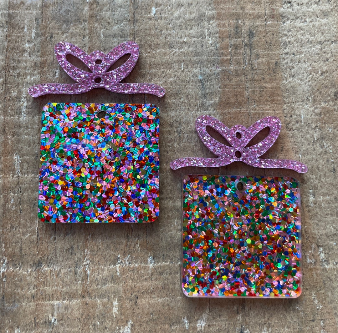 NEW - Custom Laser Cut Acrylic 2 Piece Present With Bow Topper Earring ...