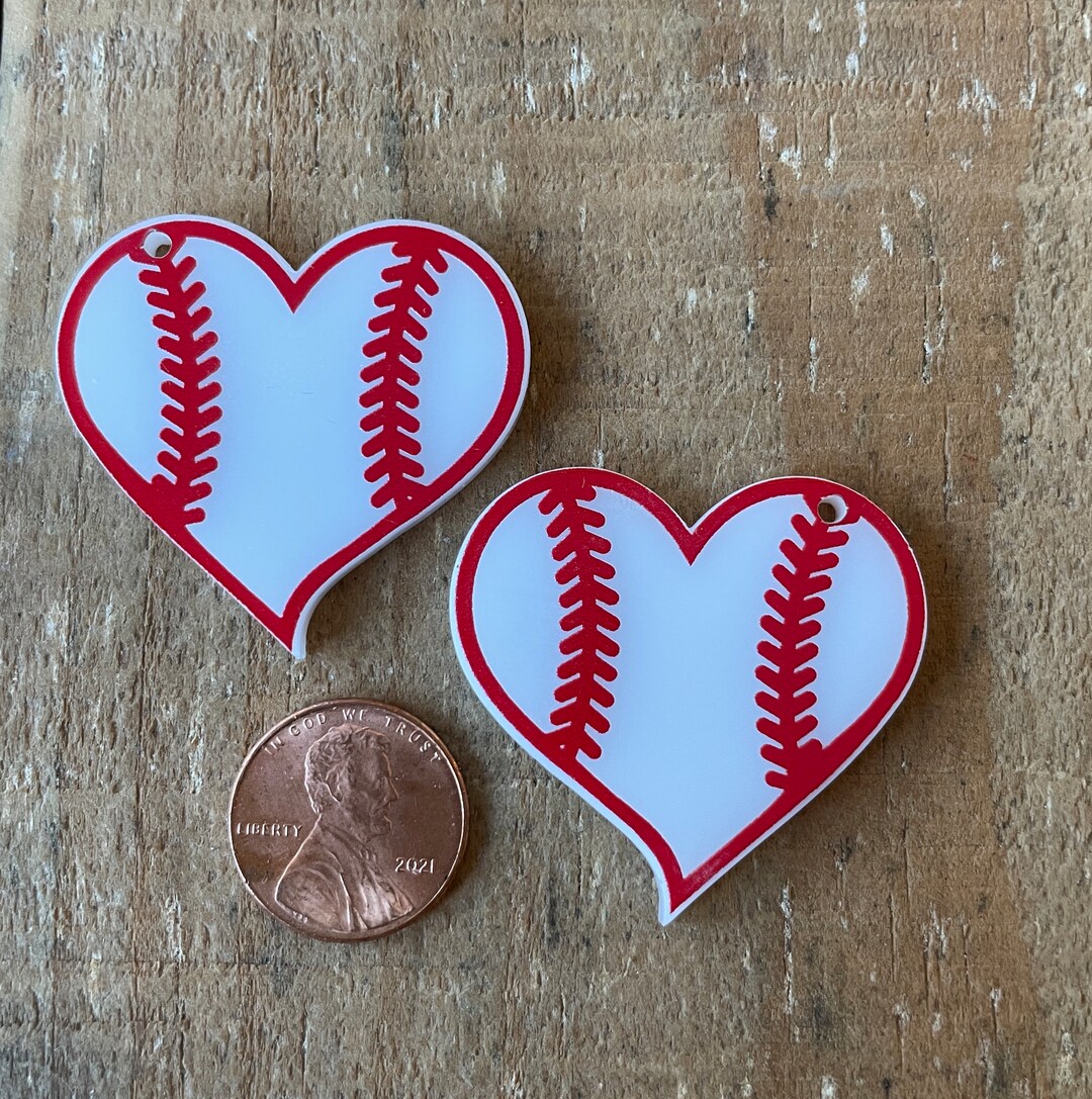 Custom Laser Cut Printed White Acrylic Baseball Heart With Red Laces ...