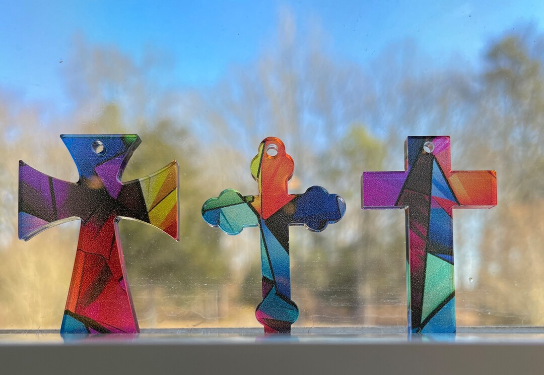 Stained Glass Look Cross Printed and Laser Cut Component, 3 Cross ...