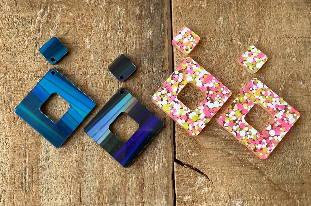 Custom Laser Cut Acrylic 2 Piece Square Diamond Earring Components With ...