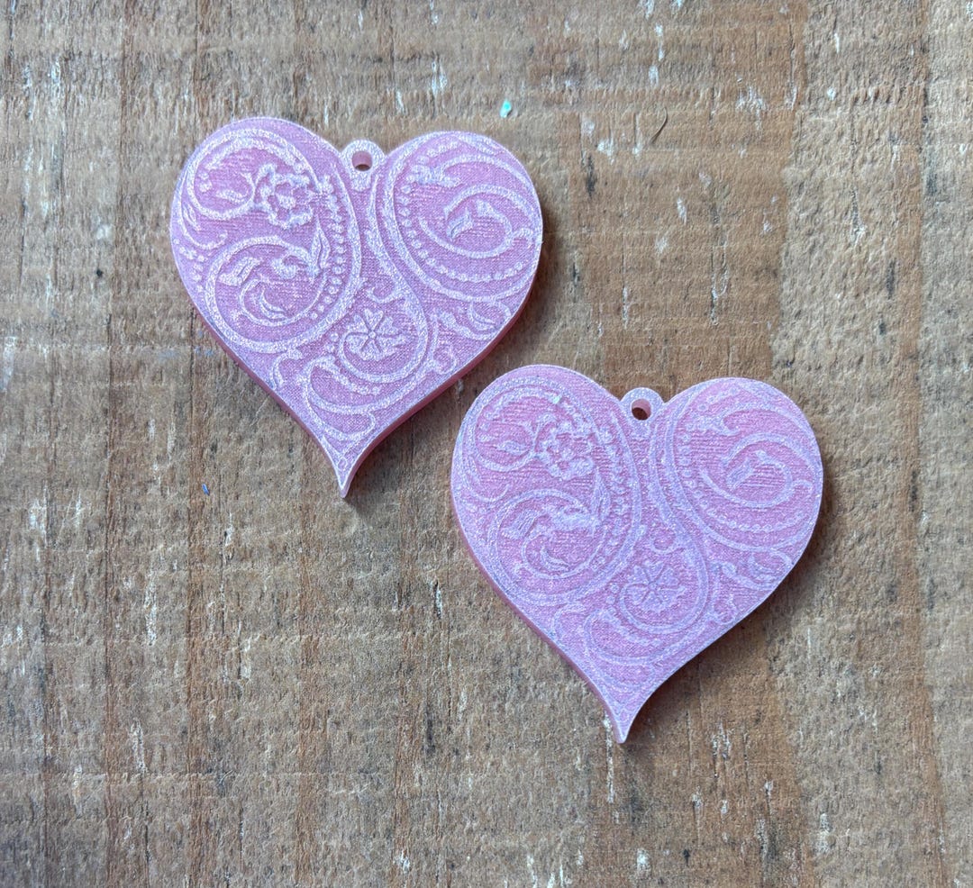 Custom Laser Etched Light Pink Glitter Acrylic Floral Swirl Heart ...