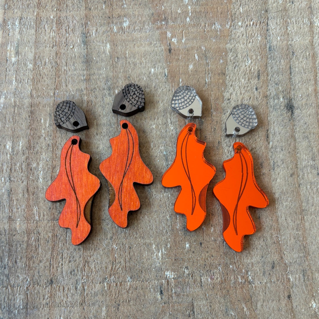Custom Laser Etched and Cut Out 2 Piece Wavy Leaf 2" Earring Components ...