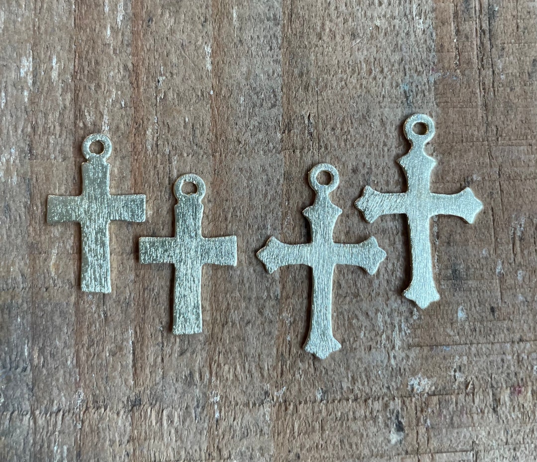 Flat Brushed Cross Matte Gold Pendant Earring Necklace 2 Styles Plain ...