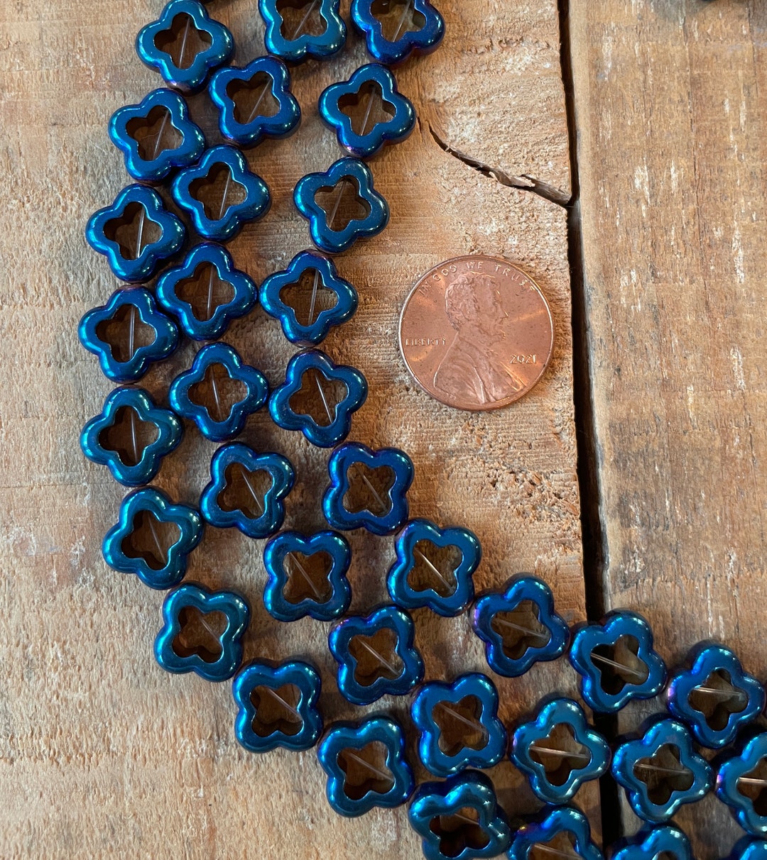 Electroplated Blue, Royal Blue Hematite Quatrefoil, Clover 12mm Beads ...