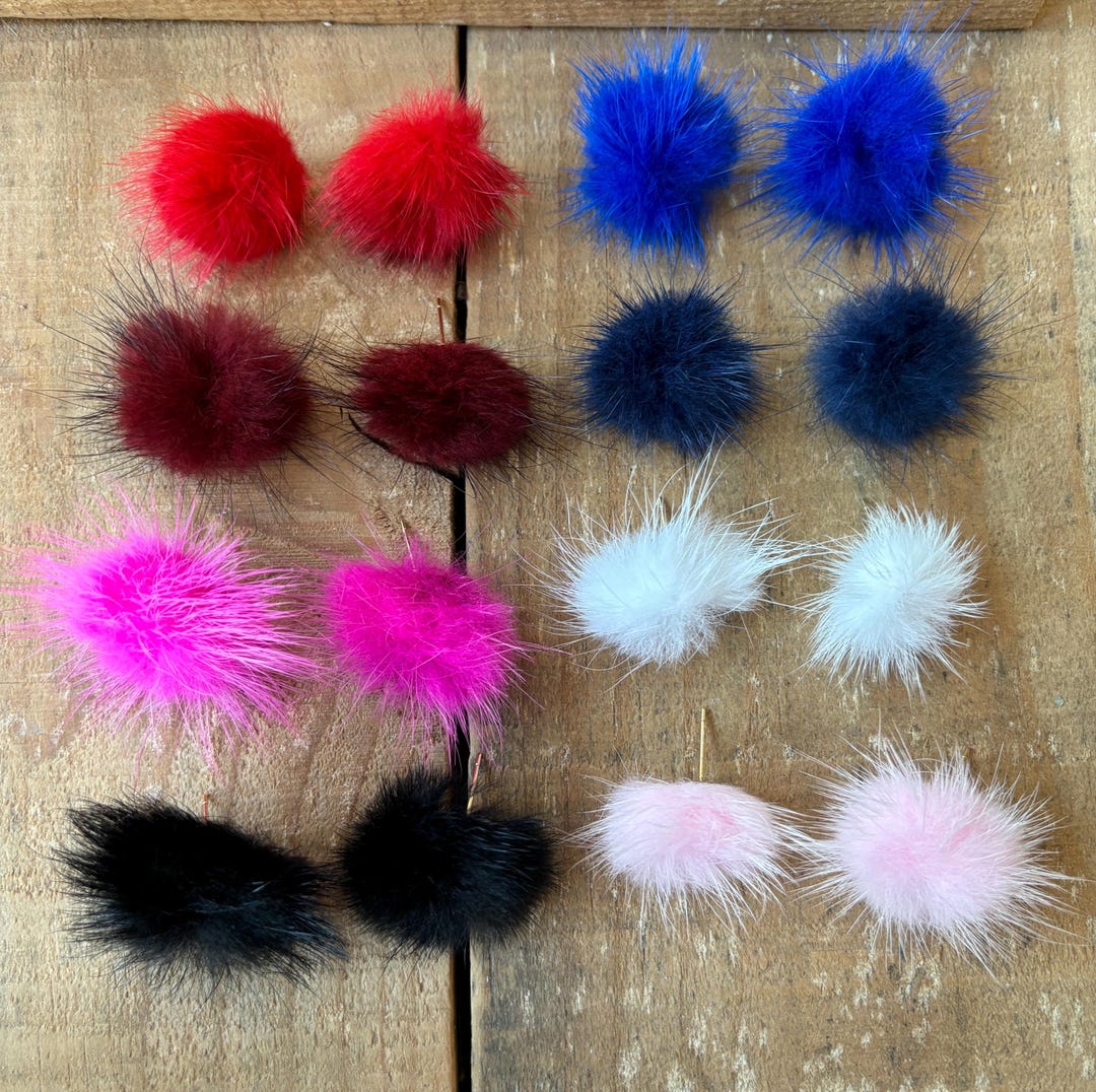 Real Fur Ball Earring Studs With Connectors for Jewelry, Fur Studs ...