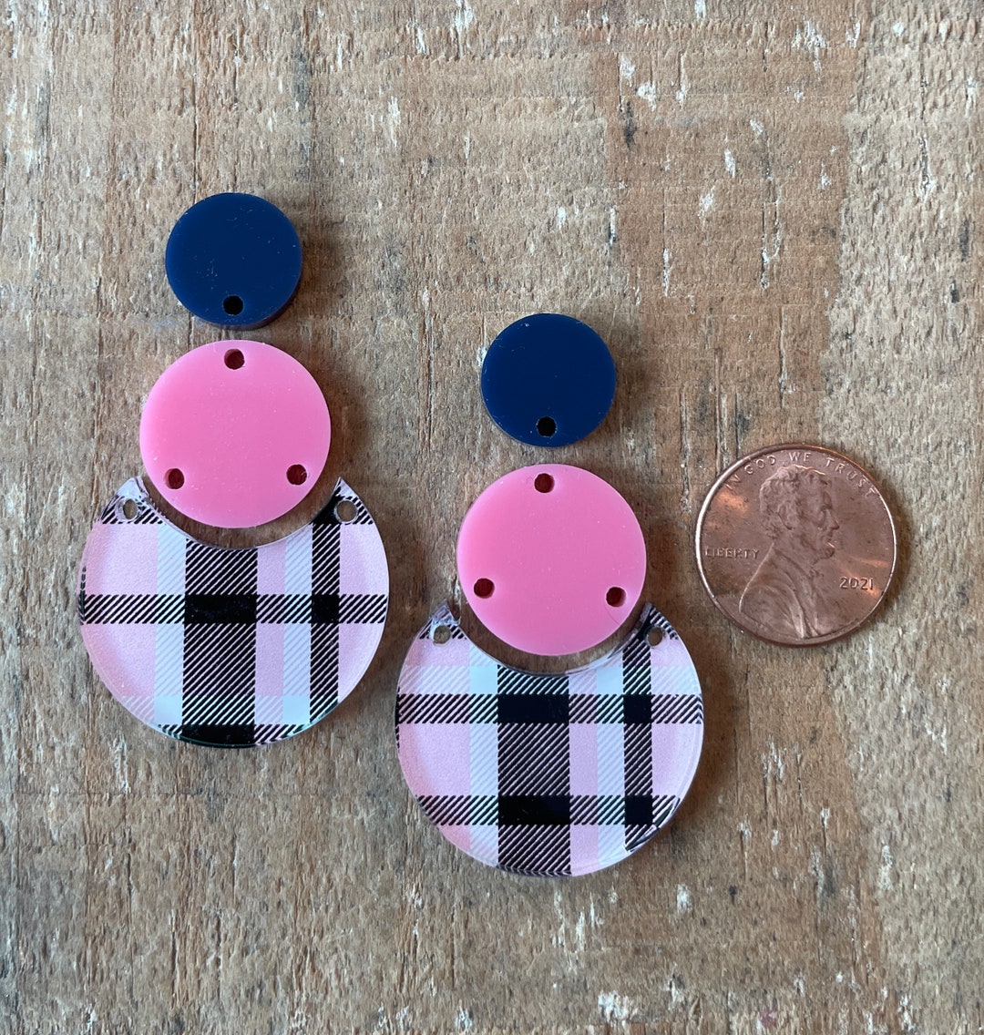 Custom Laser Cut 3 Piece Pink Navy Plaid Swoop Circle With Circle ...