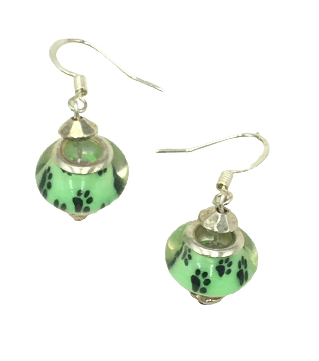 Paw Print Earrings Green Black, Cat Earrings, Dog Earrings, Pet ...