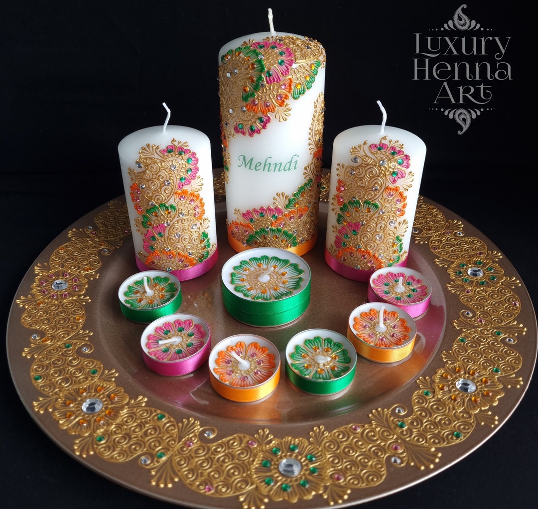 Henna Design Mehndi Candle Set | Wedding | Home Decor | - Etsy