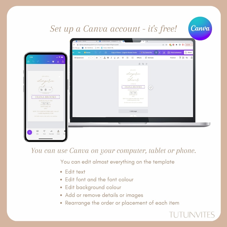 Sarah - Lingerie Shower Invite | Digital Invite | 5x7 Editable Template ...