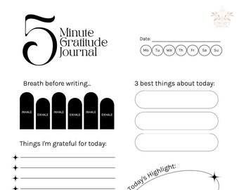 5 Minute GRATITUDE Journal Template. - Etsy