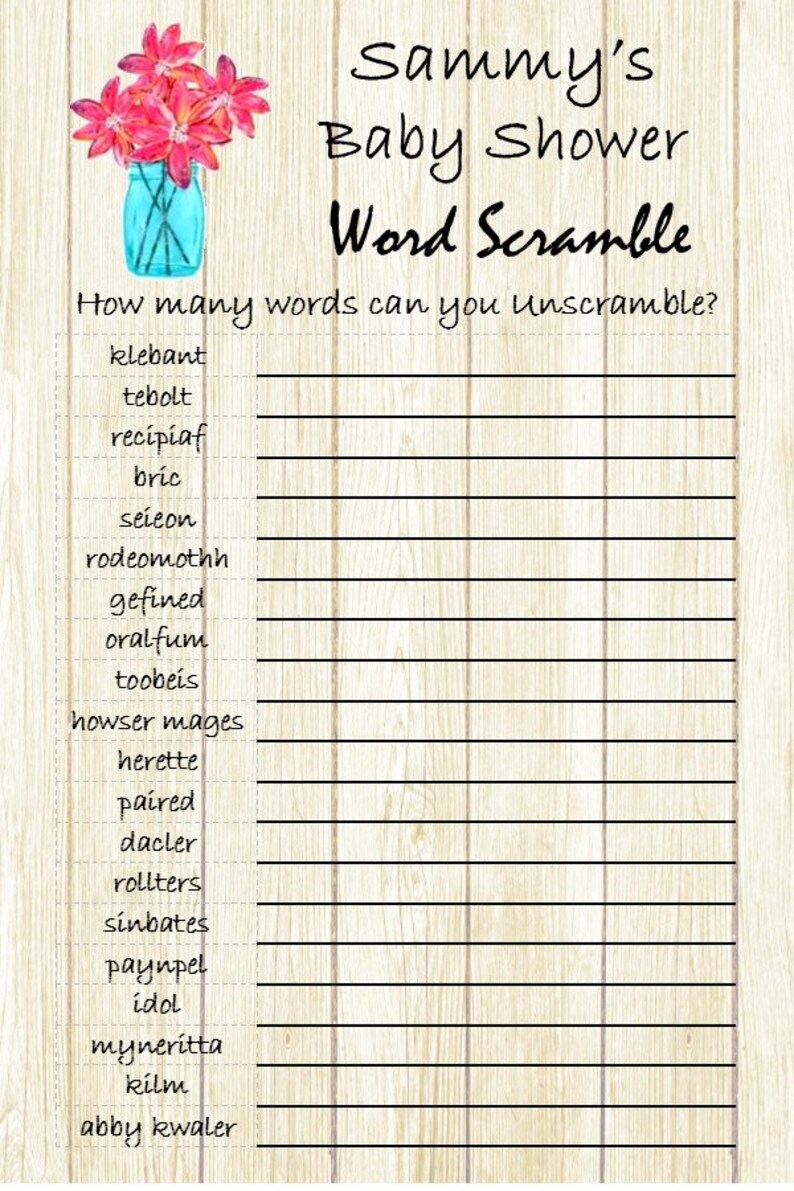 12 Personalized Baby Word Unscramble Game Cards - Baby Shower Game (12 ...